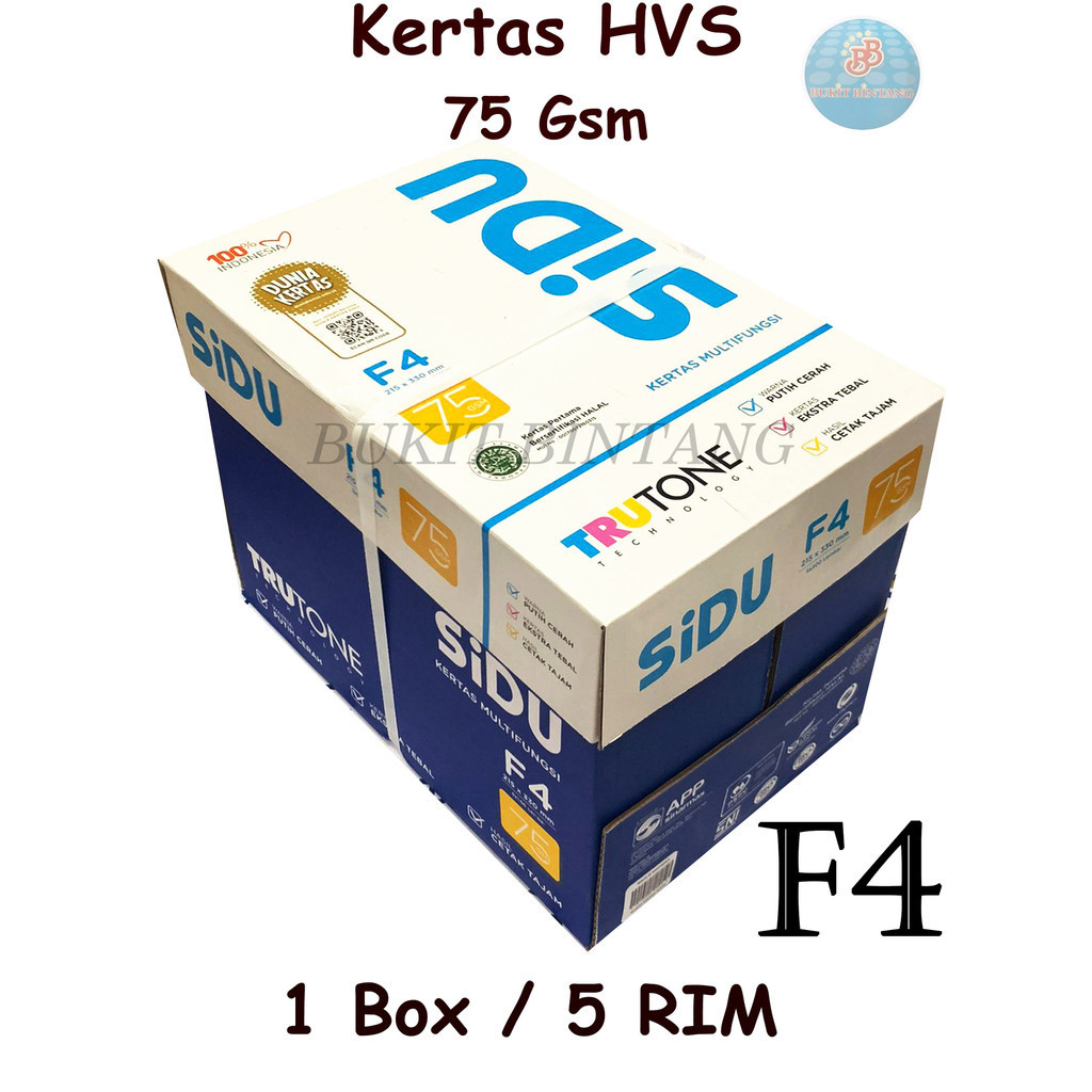 Jual Kertas HVS Merk SIDU Ukuran F4 75 Gsm , 1 Box isi 5 RIM | Shopee Indonesia