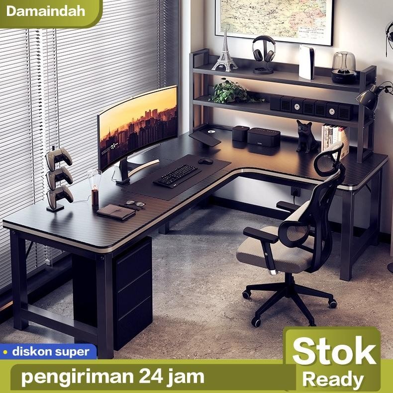 Jual Meja Komputer Shaped L Serat Karbon / Meja Komputer Minimalis ...