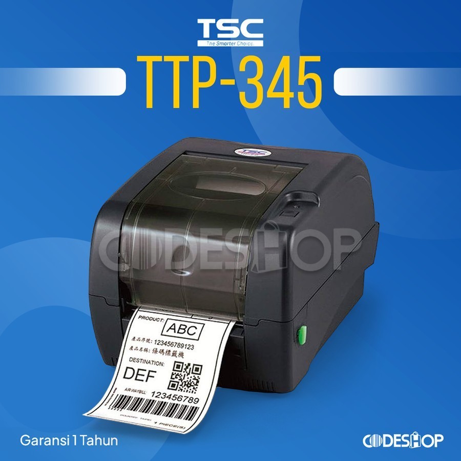 Jual Printer Barcode TSC TTP-345 Cetak Label Thermal Transfer 300 DPI ...