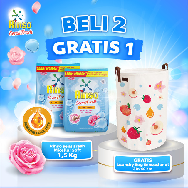 Jual Buy 2 Rinso Sensifresh Micellar Soft 1.5 kg FREE Laundry Bag ...
