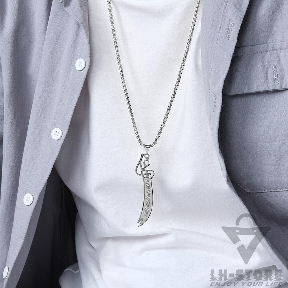 Jual PROMO Kalung Titanium Liontin Pedang Imam Ali Zulfikar Kaligrafi ...