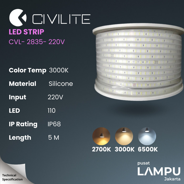 Jual Civilite Led Strip 220V 50Meter 2835 110Lampu Gratis Ongkir ...