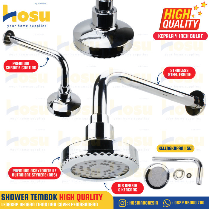 Jual Wall Shower Tanam Tembok Head Shower Dinding Mandi Stainless Bulat ...