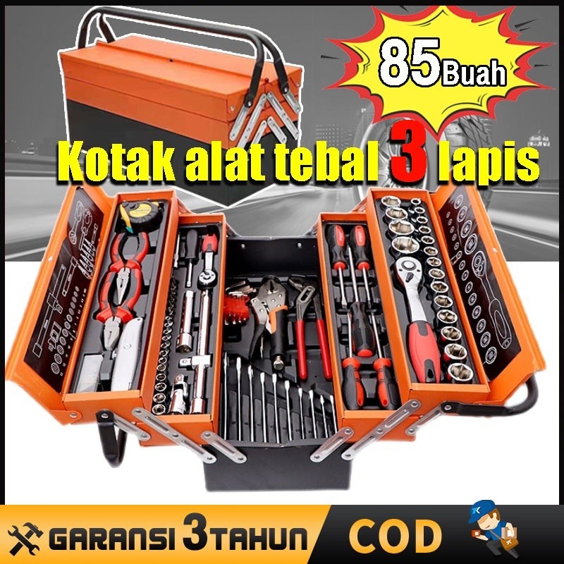 Jual Originial Tool Kit 85 Pcs Tool Box Perkakas Kunci Sok Set Pekerjaan Mobil Tool Box Set Alat ...