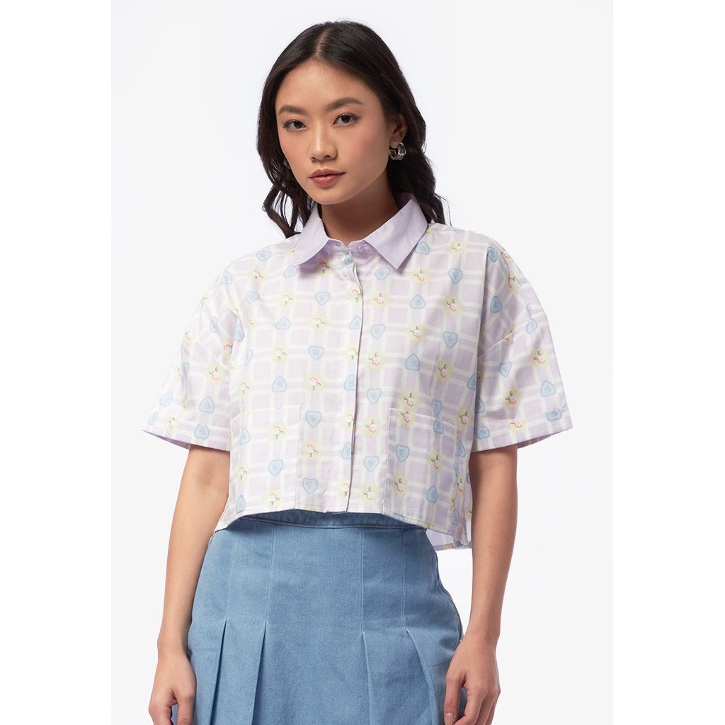 Jual COLORBOX Rolled Up Crop Shirt Multicolor | Shopee Indonesia