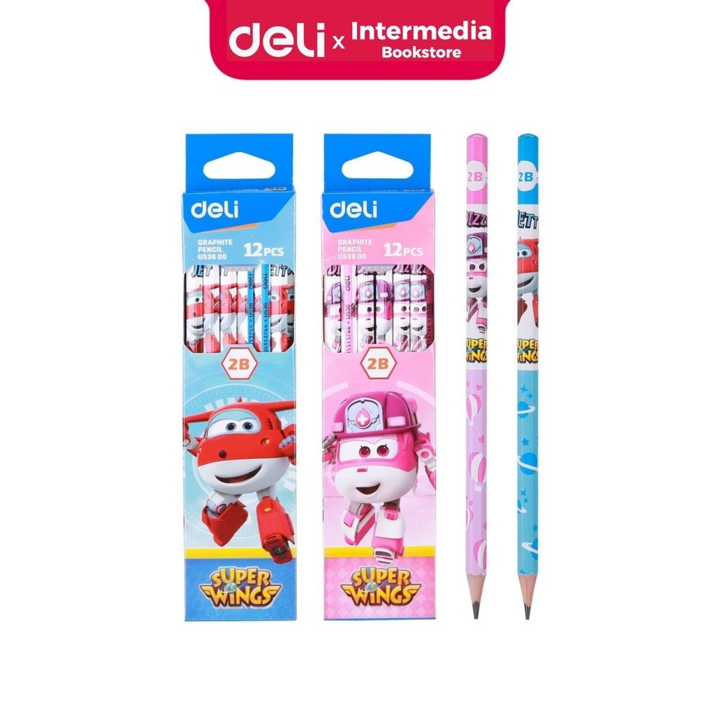 Jual Deli Pensil HB Super Wings EU53600 2B dengan penghapus (12pcs/Box ...