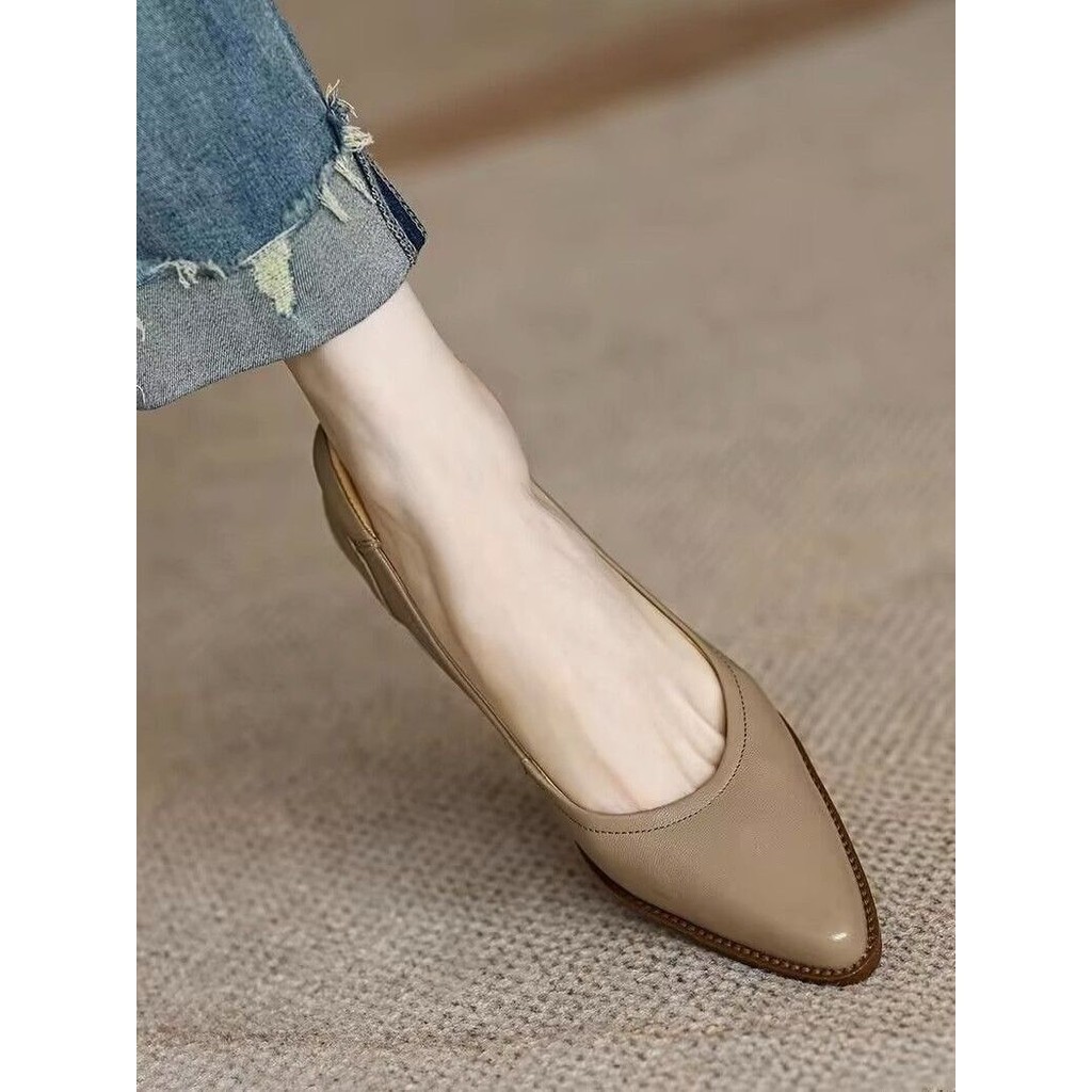 Jual French Style Pumps Female Low-Cut Vintage Pointed Toe Pumps ...