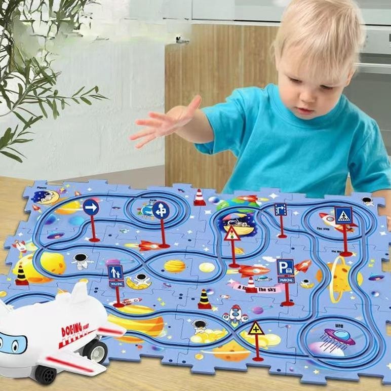 Jual He13 Mainan Puzzle Mobil Rel Listrik DIY Rakitan Jigsaw Jalur ...