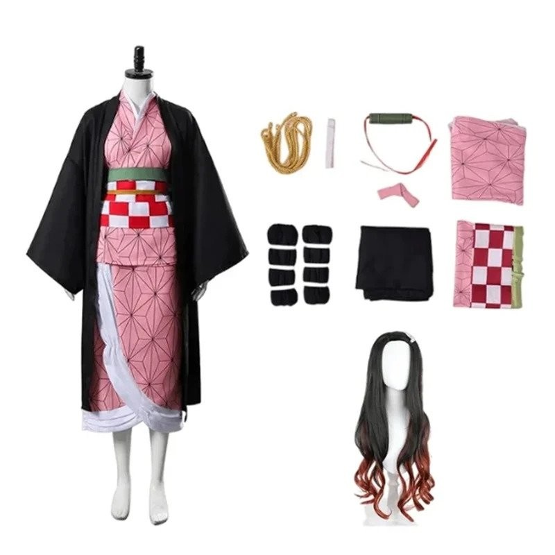 Jual Anime Demon Slayer Nezuko Cosplay Costume Kimono Kimetsu No Yaiba ...