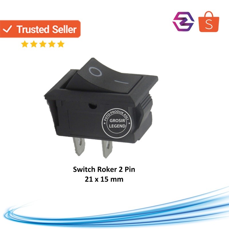 Jual Push button on off 2 pin roker switch kotak kecil 21x15 mm hitam ...