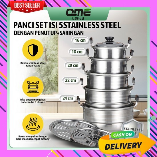 Jual Panci Set Isi 5 Pcs Anti Lengket 13 Promo 3 In 1 Stainless Tebal ...
