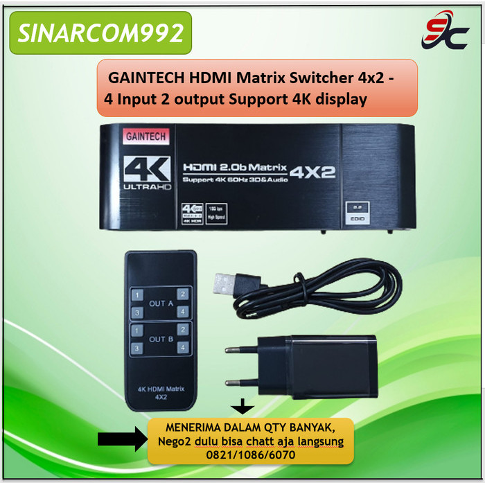 Jual GAINTECH HDMI Matrix Switcher 4x2 4 input 2 output Support 4K display | Shopee Indonesia
