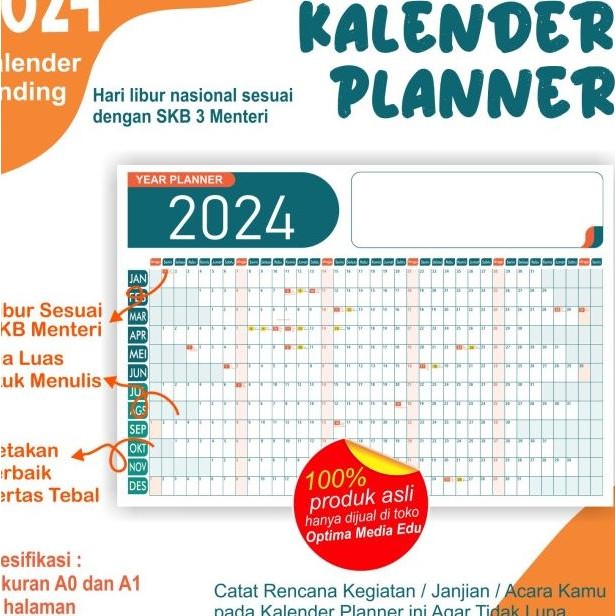 Jual KALENDER PLANNER TAHUNAN 2024 ukuran A0 , A1, A2 sesuai SKB ...