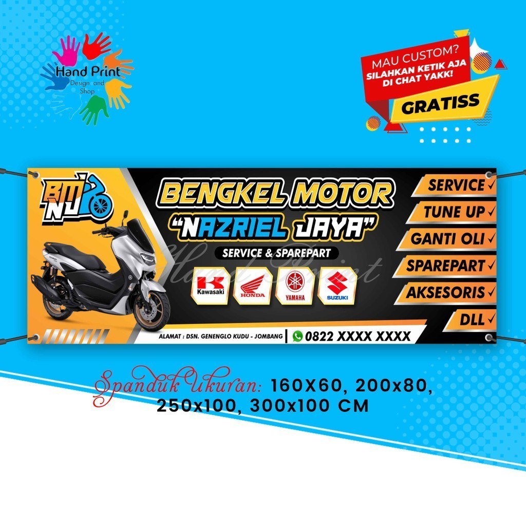Jual SPANDUK BANNER Bengkel Motor Racing Oren Hitam MMT Spanduk Custom ...