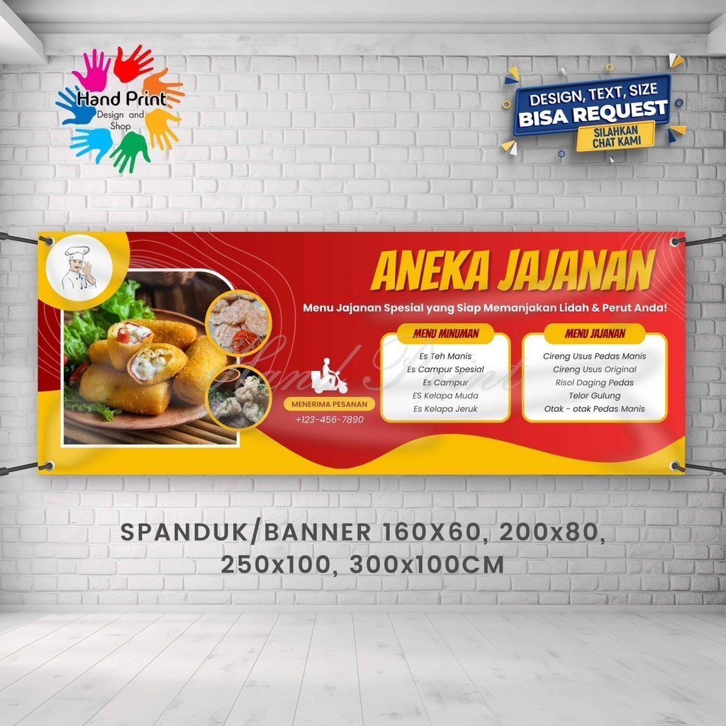 Jual Cetak Spanduk Banner Jualan Aneka Jajanan Merah MMT Spanduk Custom ...