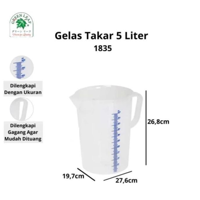 Jual Gelas ukur 5L Teko takar plastik 5 liter 5000ml takaran greenleaf ...