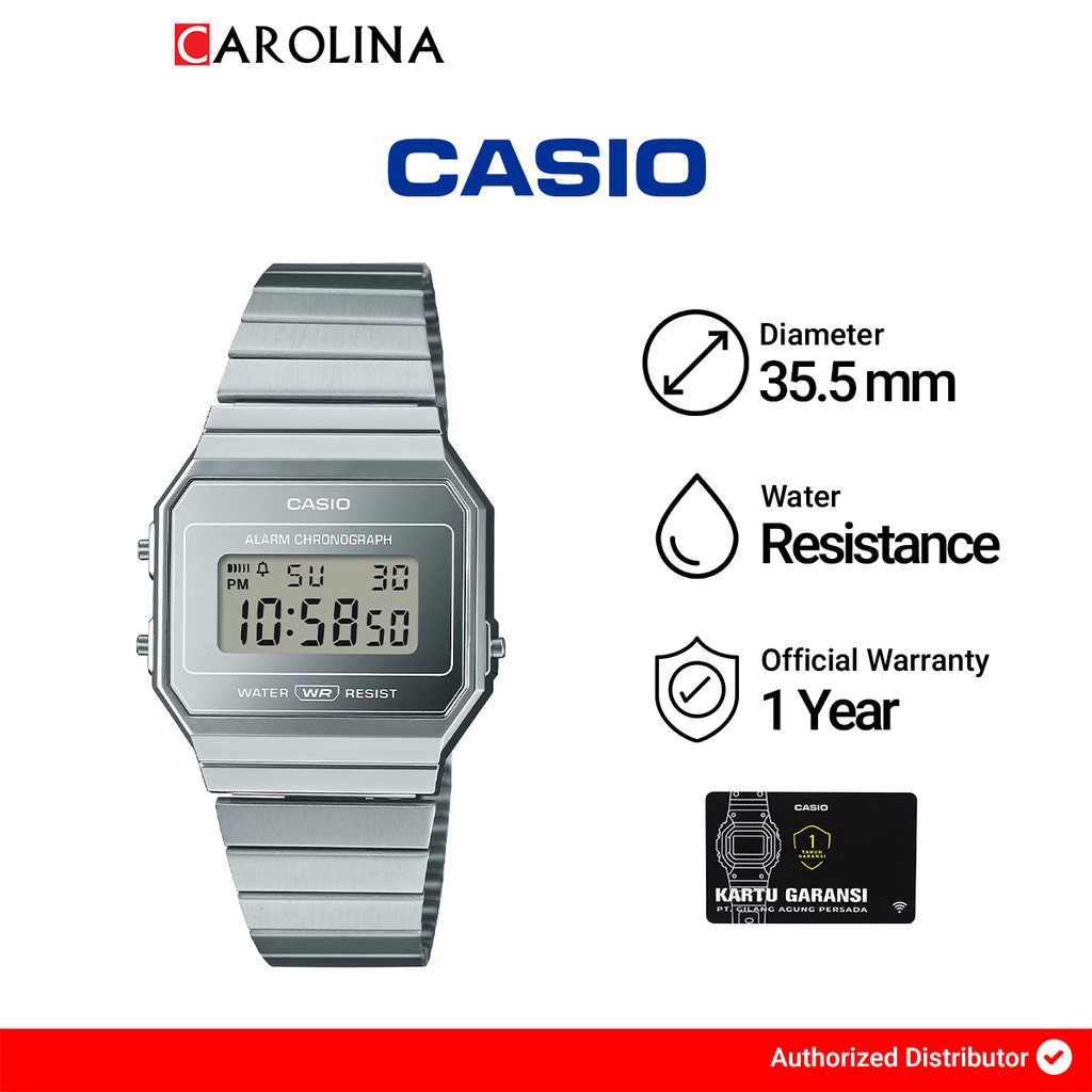Jual Jam Tangan Unisex CASIO Vintage A700WEV-7A Digital Dial Silver Stainless Steel Band ...