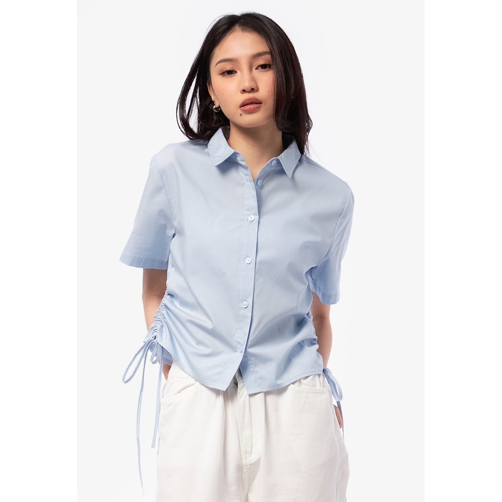 Jual COLORBOX Short Sleeve Shirt with Side Ruched Lt. Blue | Shopee ...