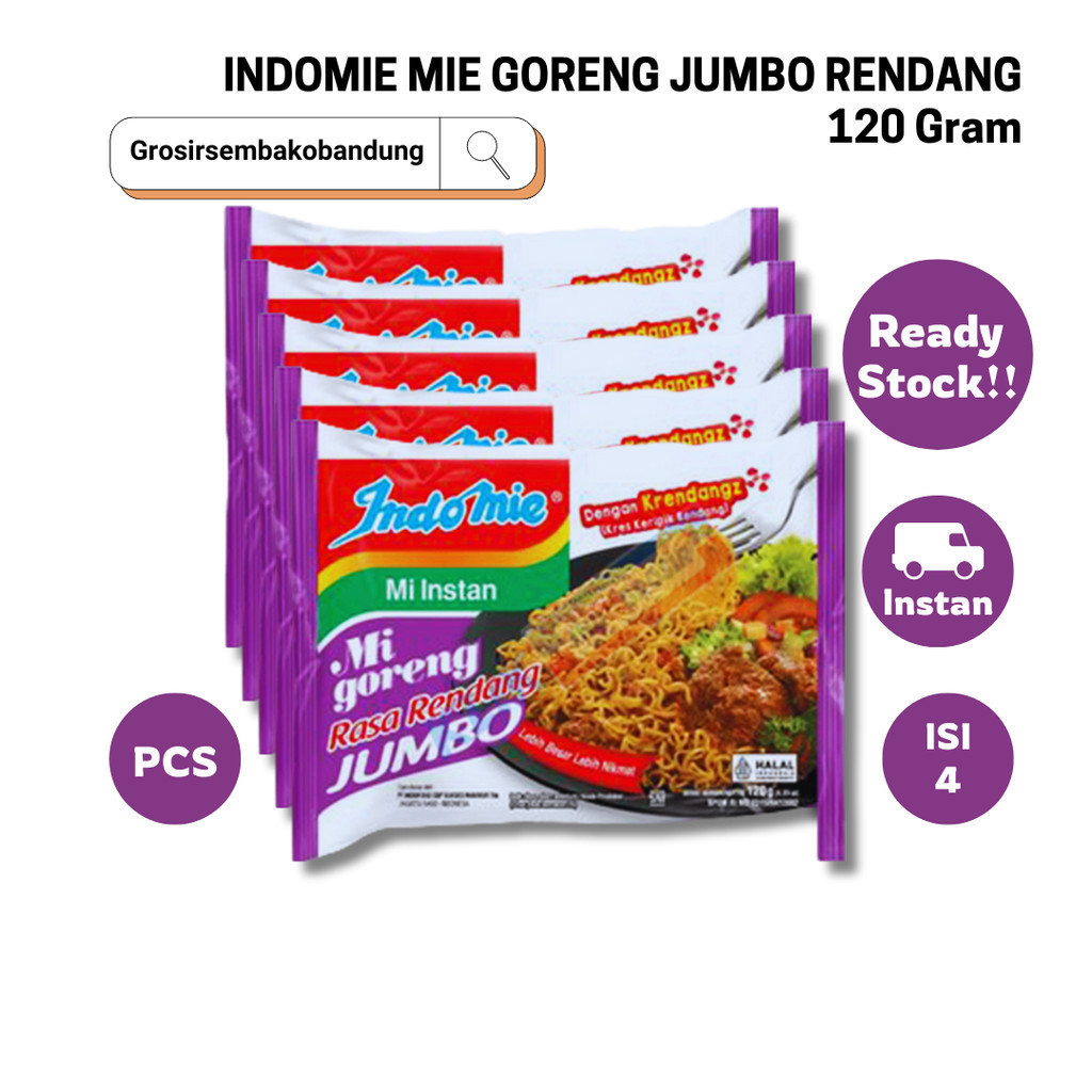Jual INDOMIE MIE GORENG JUMBO RENDANG PCK 120g - 4 Pcs - Kota Bandung ...