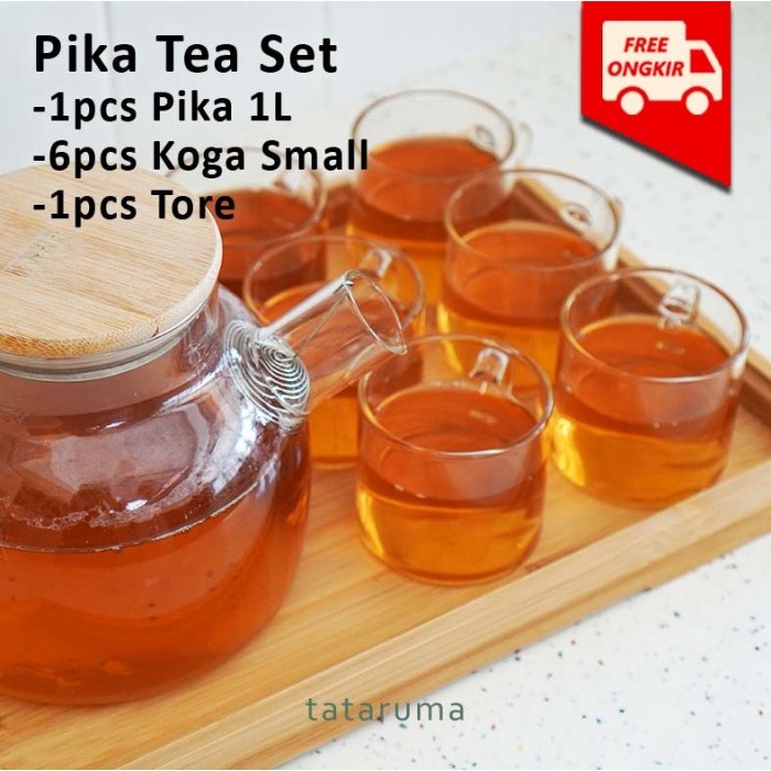 Jual Tea Set Pitcher Minuman Tahan Panas Kapasitas 1L+ 6 Gelas + Tray ...