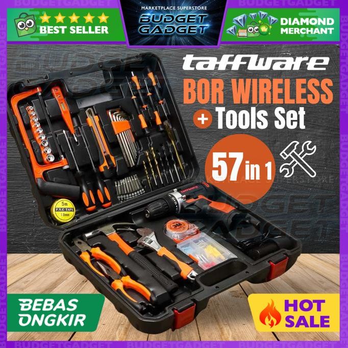 Jual TAFFWARE TOOL KIT SET PERKAKAS BOR LISTRIK PALU TANG OBENG KUNCI ...