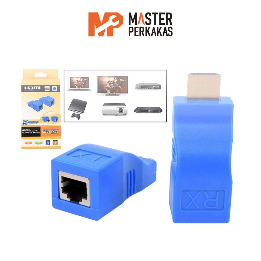 Jual HDMI Extender 30M MP / Adapter LAN RJ45 Female HDMI Male Ethernet ...