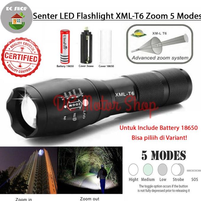 Jual Senter Led Swat Cree Police Xml T6 E17 Rechargeable Zoom Super Terang | Shopee Indonesia