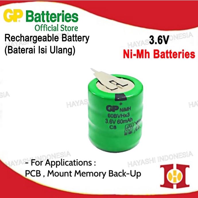 Jual Baterai PCB 60mAh 3.6V NiMh Battery PCB Mount Memory Backup GP ...