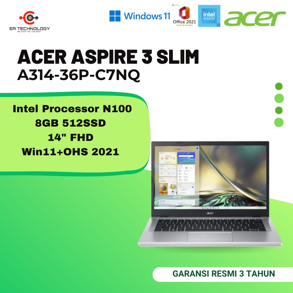 Jual ACER Aspire 3 Slim A314-36P-C7NQ Intel N100 8GB 512SSD 14"FHD W11 ...
