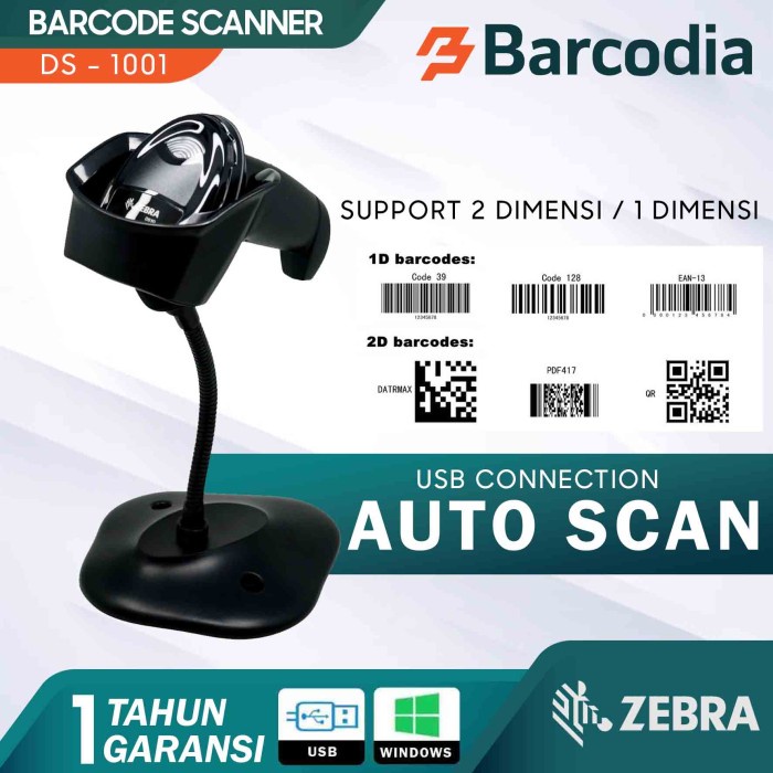 Jual BARCODE SCANNER ZEBRA DS1001 AREA IMAGING 1D & 2D AUTO SCAN ...