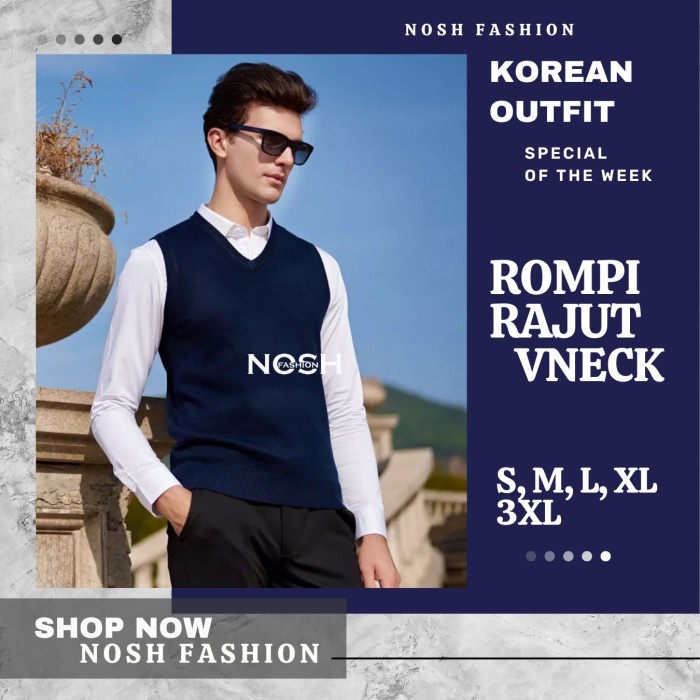 Jual Nosh Rompi Rajut Pria Abu Polos/Knit Vest Basic Seragam Kantor ...