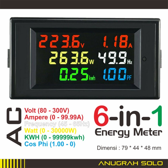 Jual AC Power Meter 6 in 1 Volt Ampere Watt Hz KWH Cos Phi Meter ...