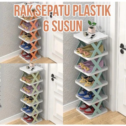 Jual Rak Sepatu Sandal Plastik Rakit Lipat Portable Model X Silang 6 ...