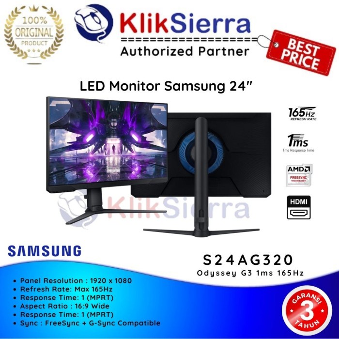 Jual Monitor Gaming Samsung Odyssey G3 24 inch LS24AG320 1ms 165Hz ...