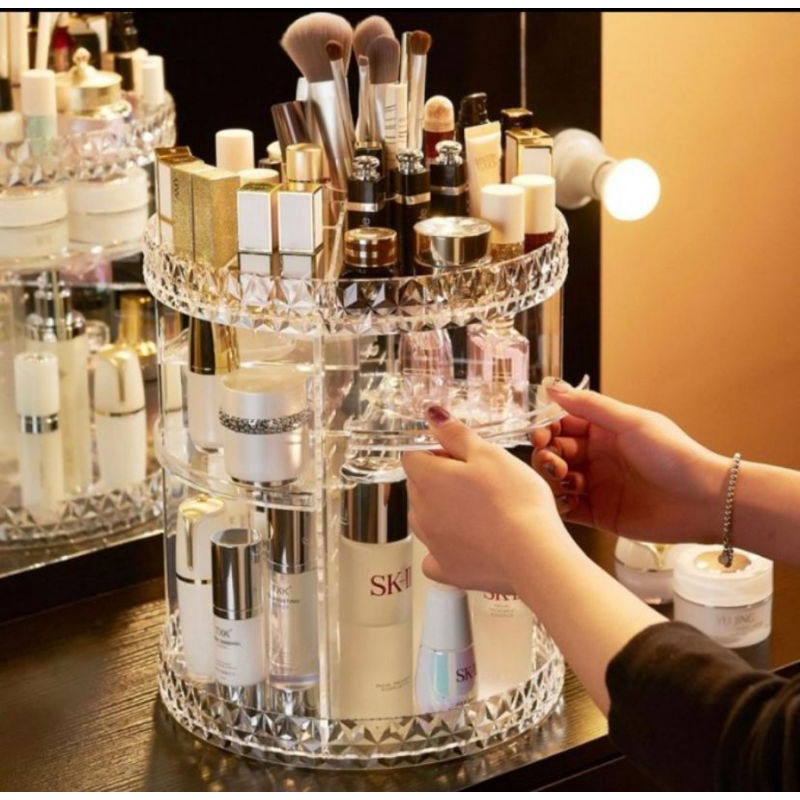 Jual Rak Kosmetik Acrylic Putar 360 Derajat Diamond / Polos Rak Make Up ...