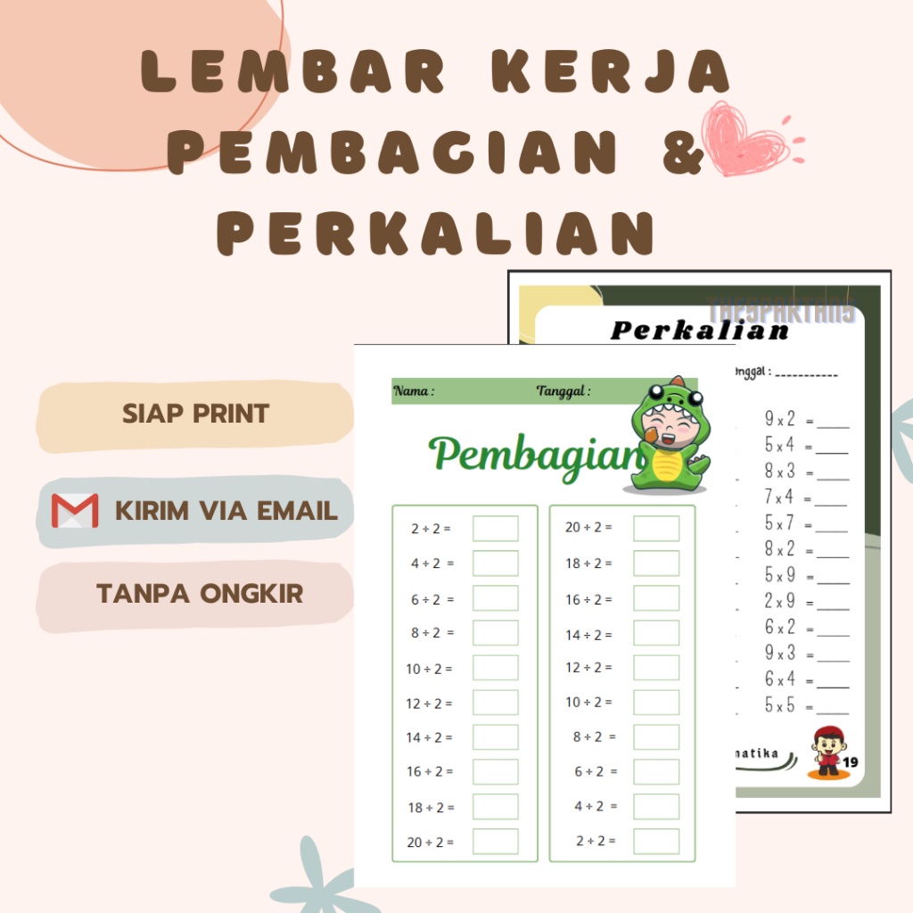 Jual 50 Halaman Latihan Pembagian & Perkalian Siap Cetak - Printable ...