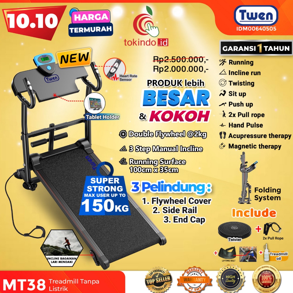 Jual TERBARU Twen MT21 MT28 MT31 MT38 Treadmill Manual Multifungsi ...