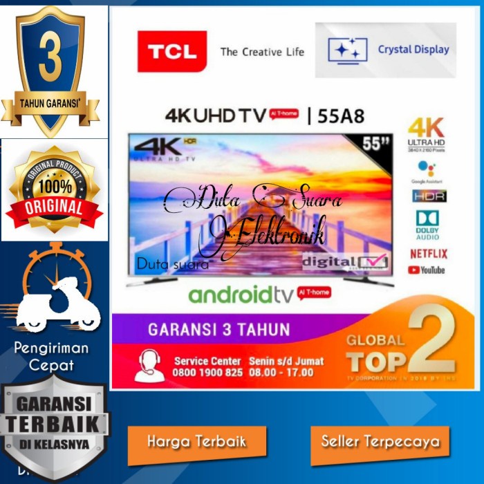 Jual Tv Led Tcl 55 Inch 55A8 Android Smart Tv Ultra Hd 4K Garansi Resmi ...