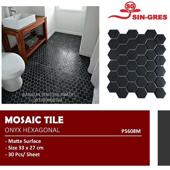 Jual favorit] MOSAIC KERAMIK DINDING HEXAGON HITAM DOFF / MOZAIK TILE ...