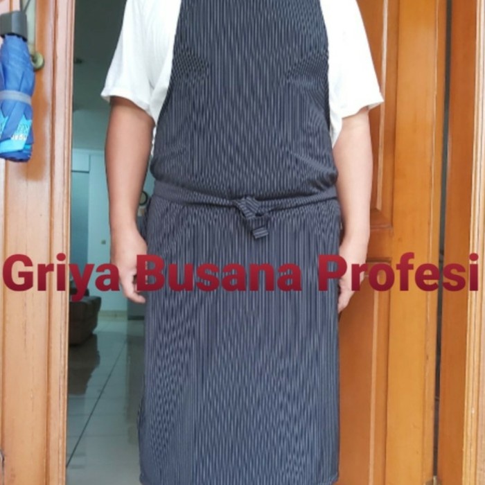 Jual Terlaris Bib Apron Hitam Stripe Putih Celemek Full Body Chef Koki ...