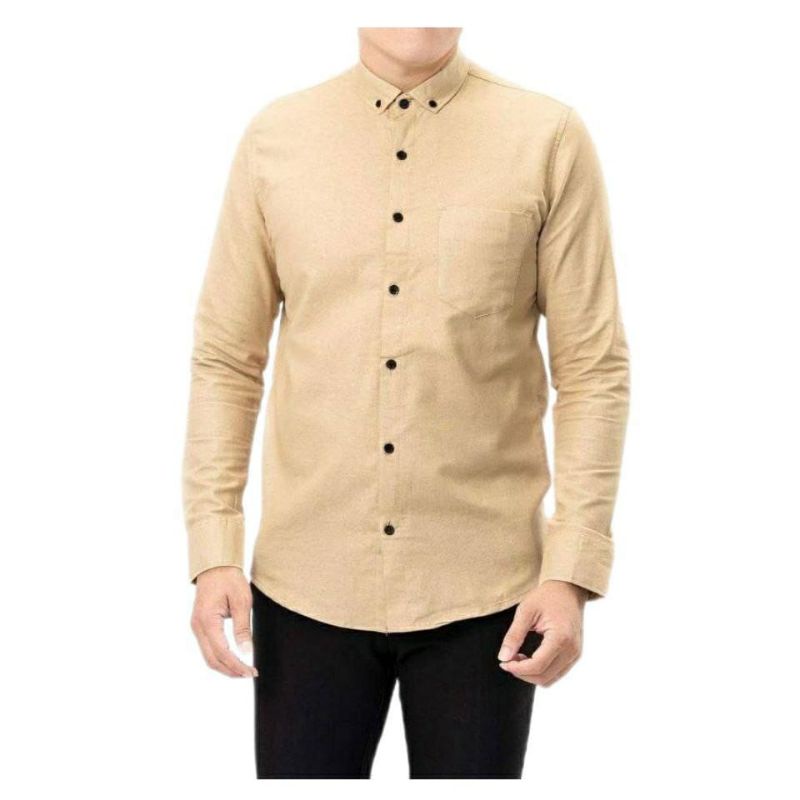Jual Kemeja Polos Lengan Panjang Kemeja Warna Cream | Shopee Indonesia