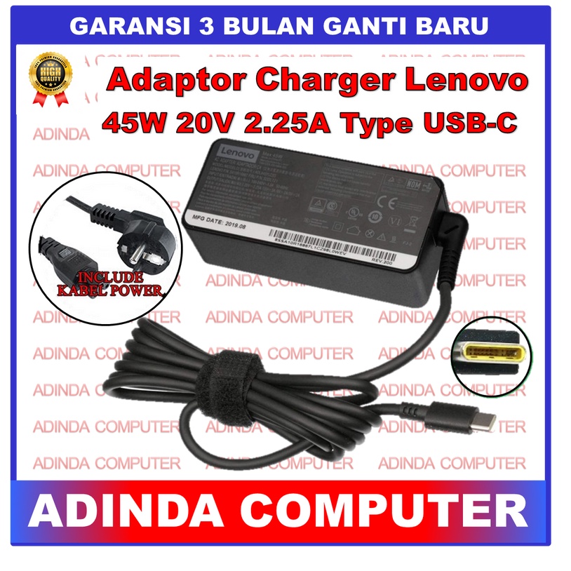 Jual Adaptor Charger Lenovo Thinkpad X280 20V-2.25A 45W USB Type C ...