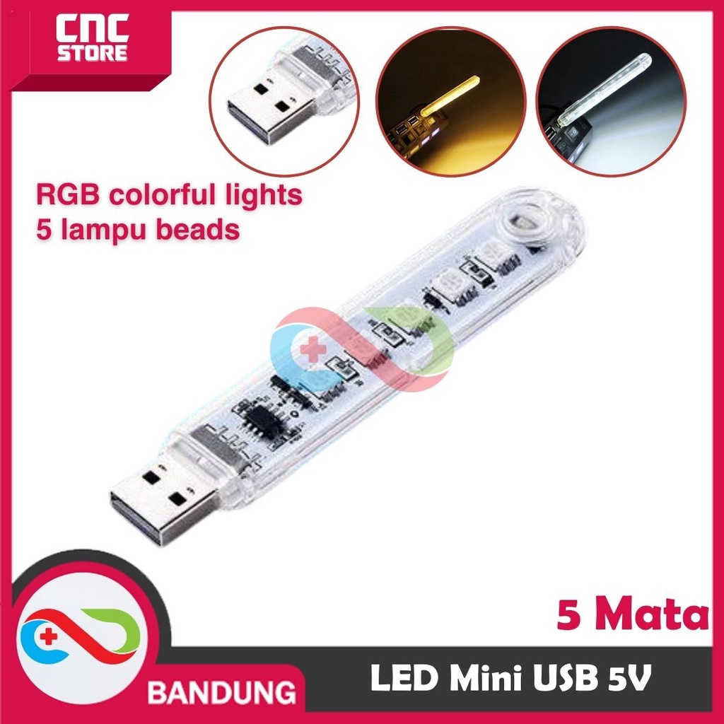 Jual LAMPU LED MINI USB TRANSPARAN 5 MATA RGB COLORFUL | Shopee Indonesia