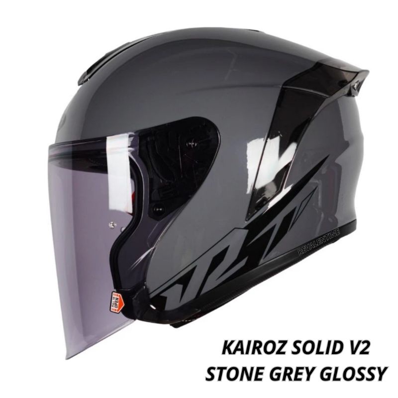 Jual NJS KAIROZ V2 STONE GREY GLOSSY SOLID ORIGINAL | HELM MOTOR HALF ...