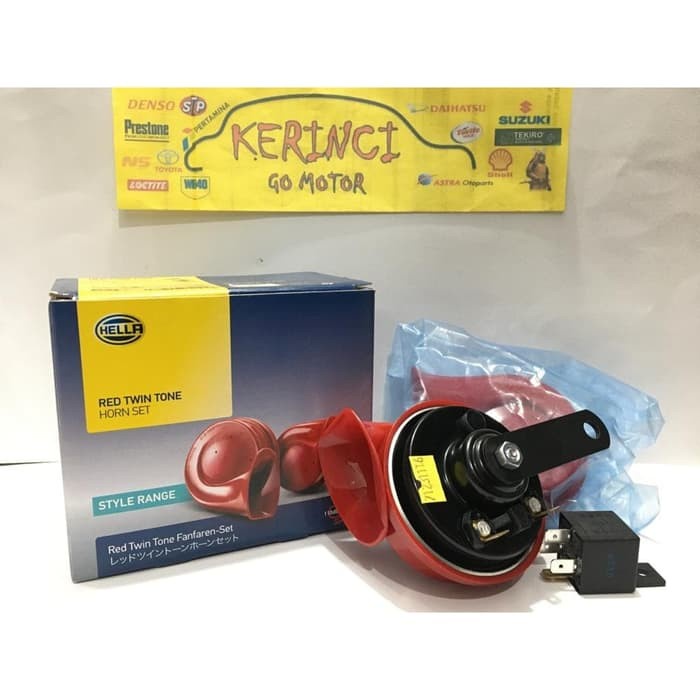 Jual PAKET KLAKSON KEONG HELLA RED TWIN TONE HORN SET - RELAY SET MX ...