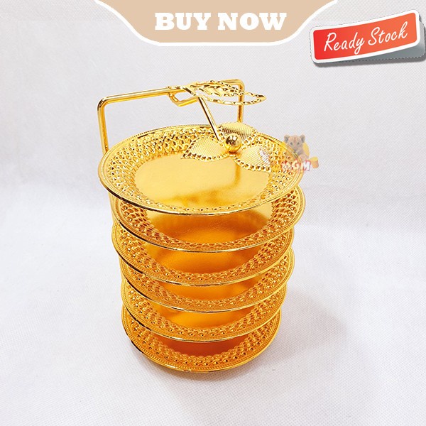 Jual Stand With Piring Buah Kurma Stainless Emas Kue Permen Gold 6Pc ...