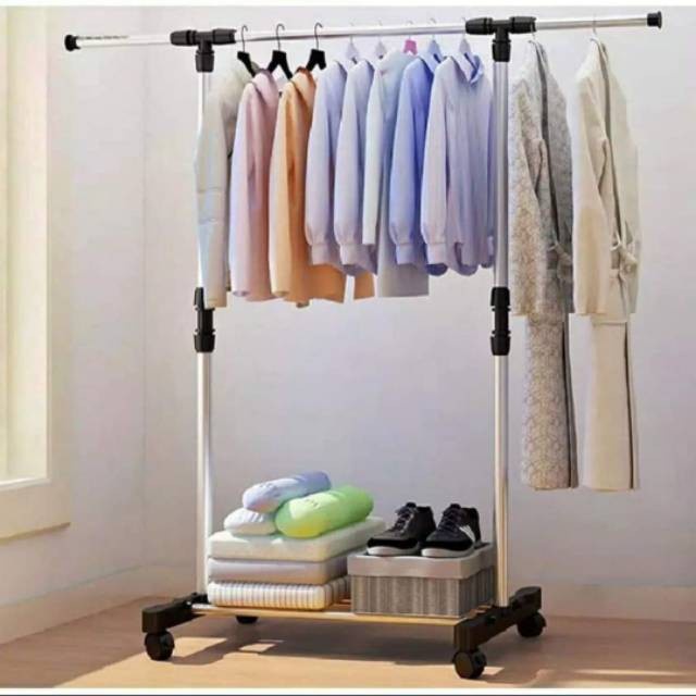 Jual STAND HANGER SINGLE / DOUBLE Rak Serbaguna Dengan [4 roda ...