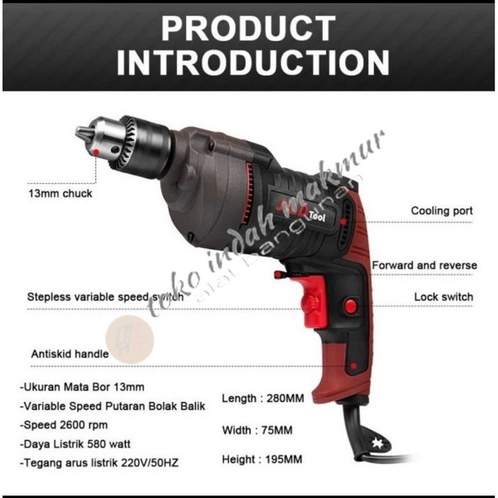 Jual Mesin Bor JLD 13mm Heavy Duty Bolak Balik JLD 13-5 Variable Speed ...