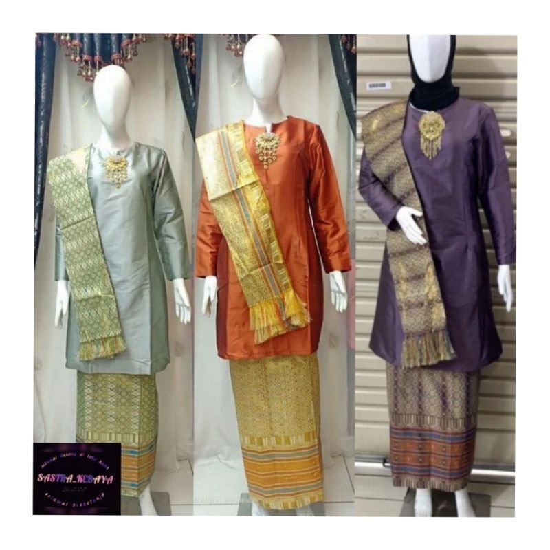 Jual Set kebaya kurung taffeta polos Siti Nurbaya+rok songket dan selendang//baju tunik taffeta ...