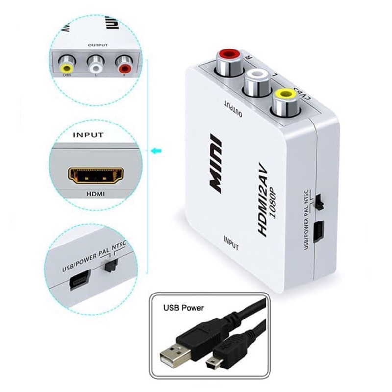 Jual Converter HDMI To AV HDMI2AV Mini Adapter HD Video RCA 1080P ...